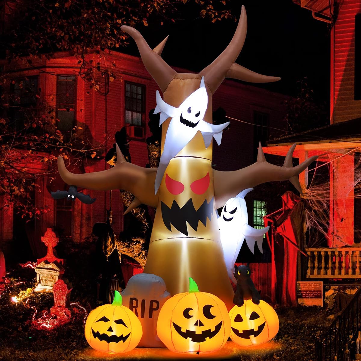 Amazon.com: Sunnydaze 8' Nightmare Hollow Ghostly Tree Inflatable ...