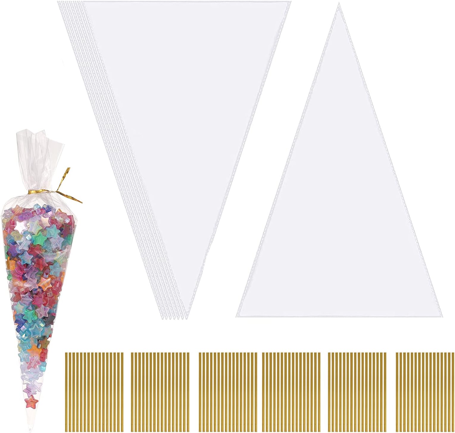 SUSSURRO 200 Pcs Clear Cone Bags Triangle Goody Bags Plastic Bags with ...