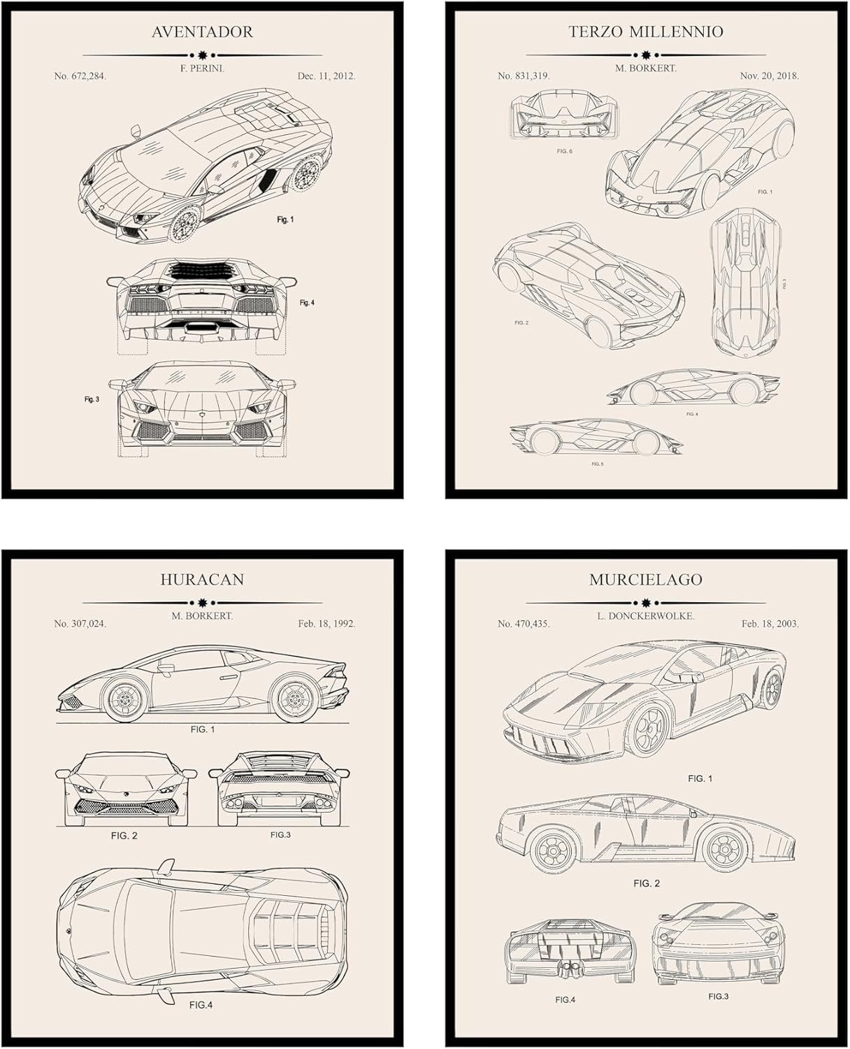 Amazon.com: Poster Master 4-Piece Luxury Cars Blueprint Poster ...
