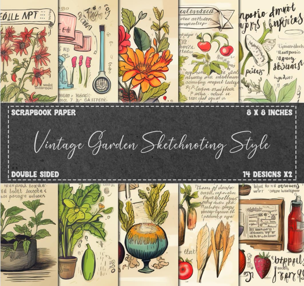 Scrapbook Paper: Vintage Garden, Sketchnoting Style, Plants, Vegetables ...