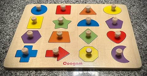Amazon.com: Coogam Montessori Toy Wooden Shape Peg Puzzle, Fine Motor ...
