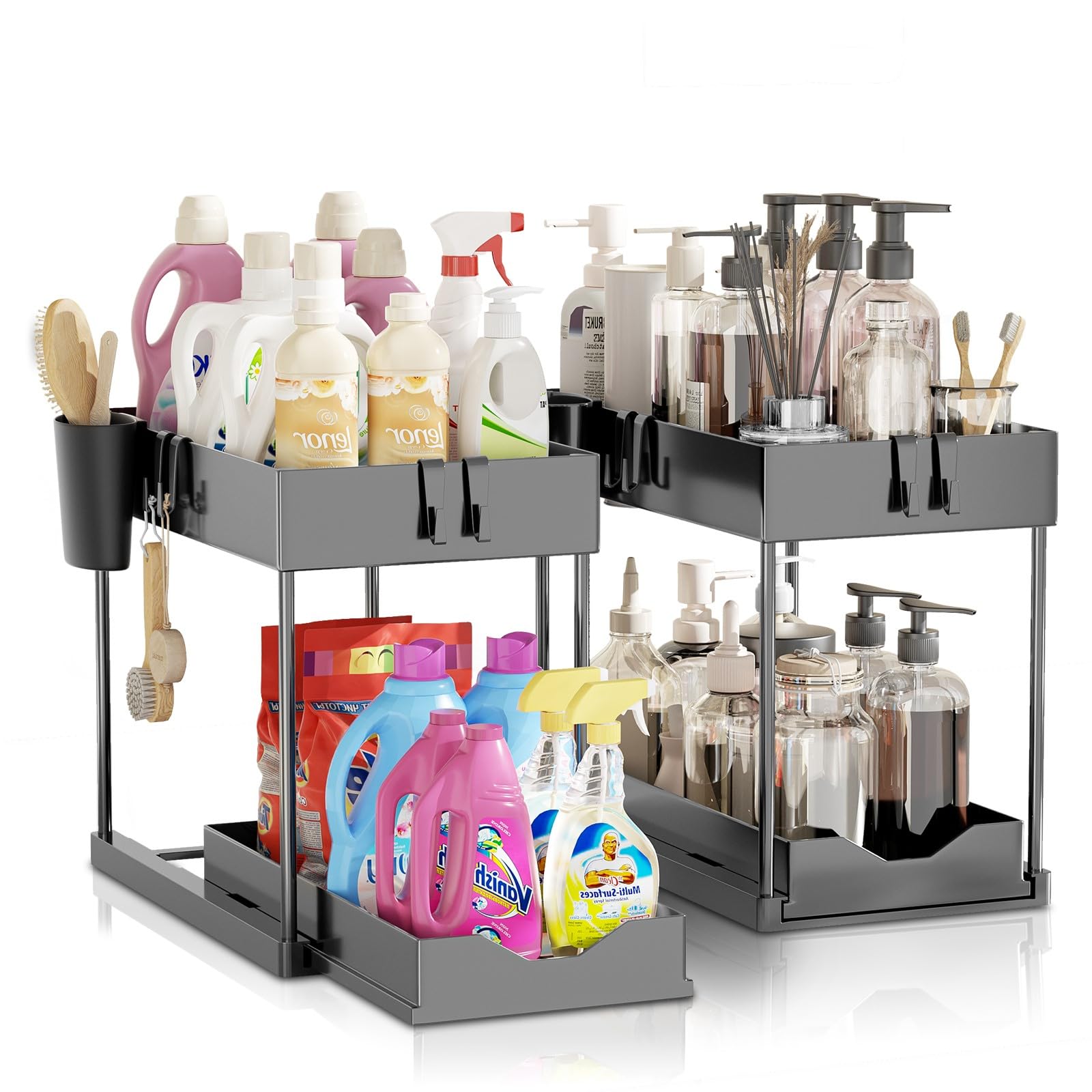 FRIOFWIN 2 Pack Under Sink Organizers and Storage, 2 Tier Sliding ...