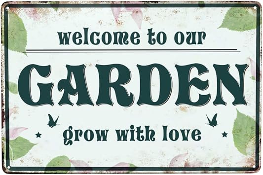 Amazon.com : OMMIIY Decor 12''x8'' Welcome To Our Garden -Vintage ...