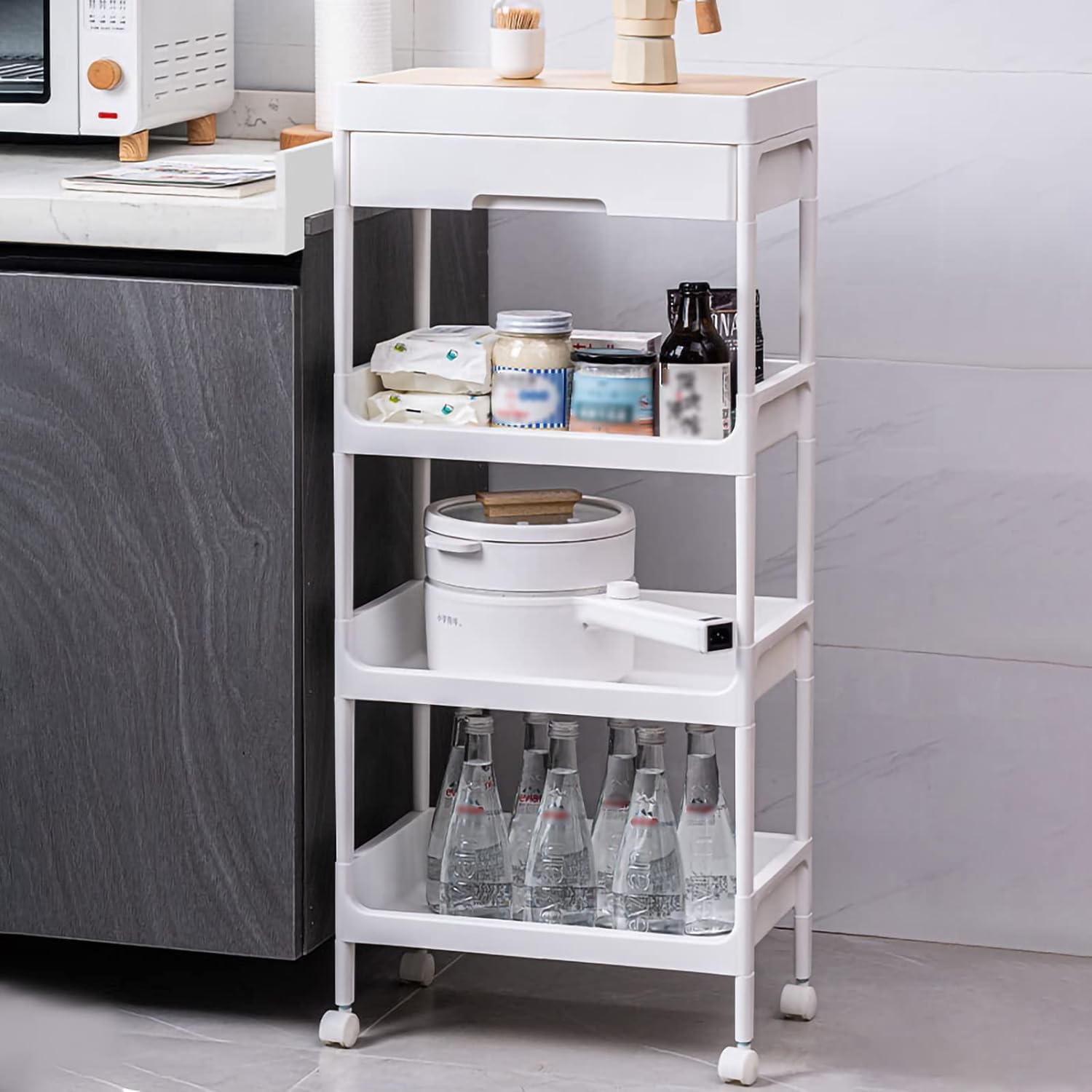 Buy 4-Tier Rolling Utility Cart,Multi-Functional Storage Trolley,Slide ...