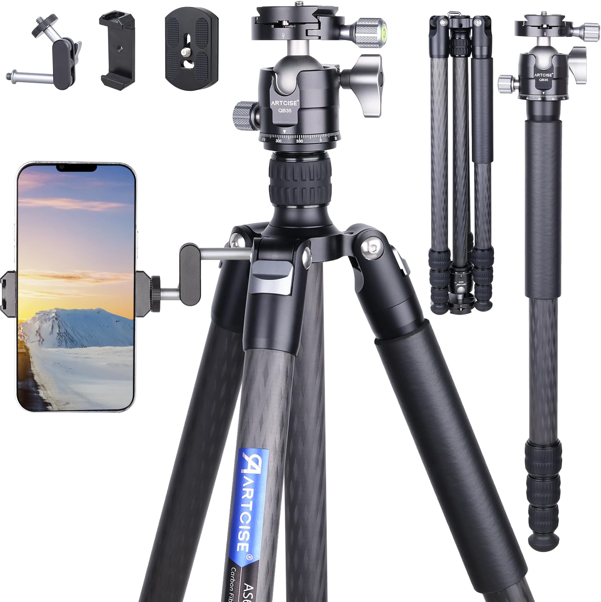 Amazon.com : Carbon Fiber Tripod Professional Camera Tripod with Low ...