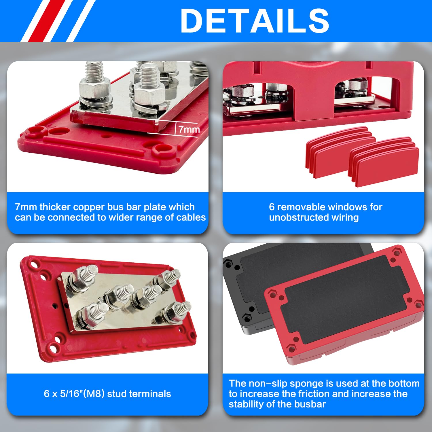 Snapklik.com : Jamgoer 450A Bus Bar 12v Power Distribution Block 6 X 5/16"