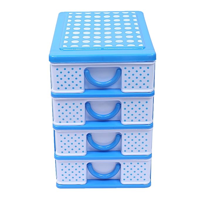 Kuber Industries Plastic Four Layer Drawer Storage Cabinet Box (Blue ...