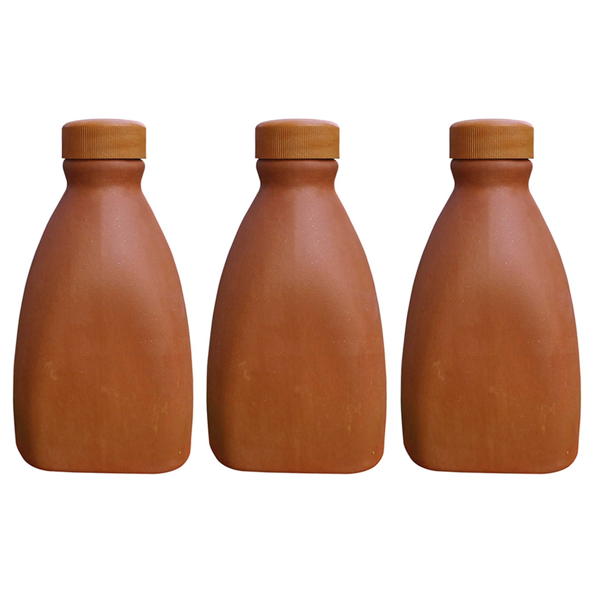 Mitti Matti Handcrafted Clay Earthen Water Bottle (Set of 3, Brown, 500 ...