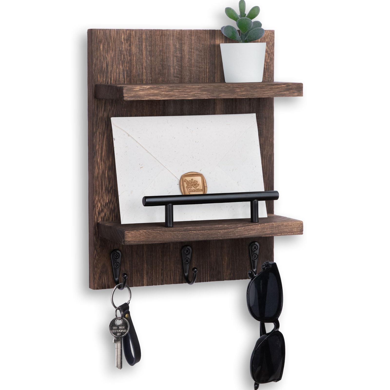 Amazon.com: Lucundm Key Holder Wall Mount, Mail Shelf Decor with 3 Key ...