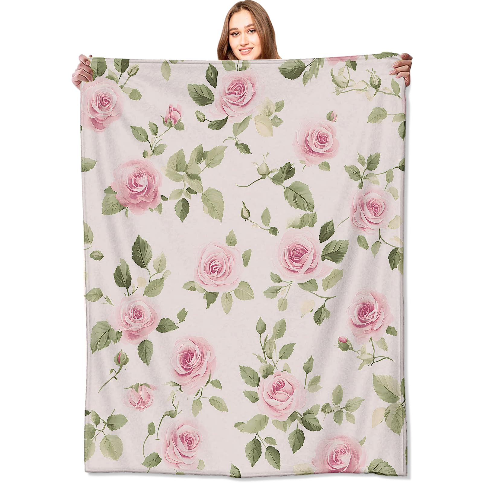 Amazon.com: VODRM Floral Pink Rose Blanket Flower Throw Blankets with ...