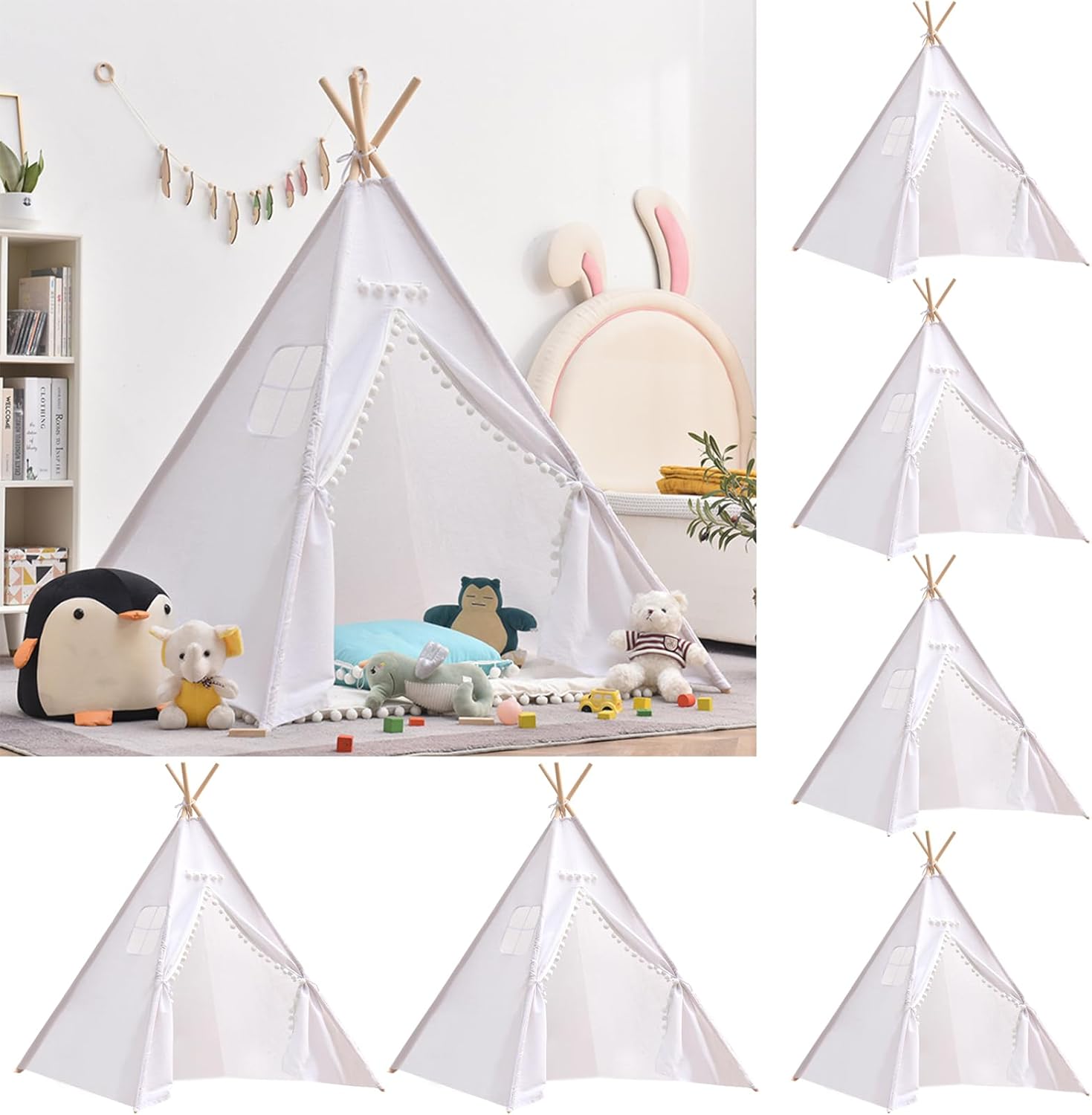 Amazon.com: 6 PCS White Kids Teepee Play Tent, Foldable Washable Tipi ...