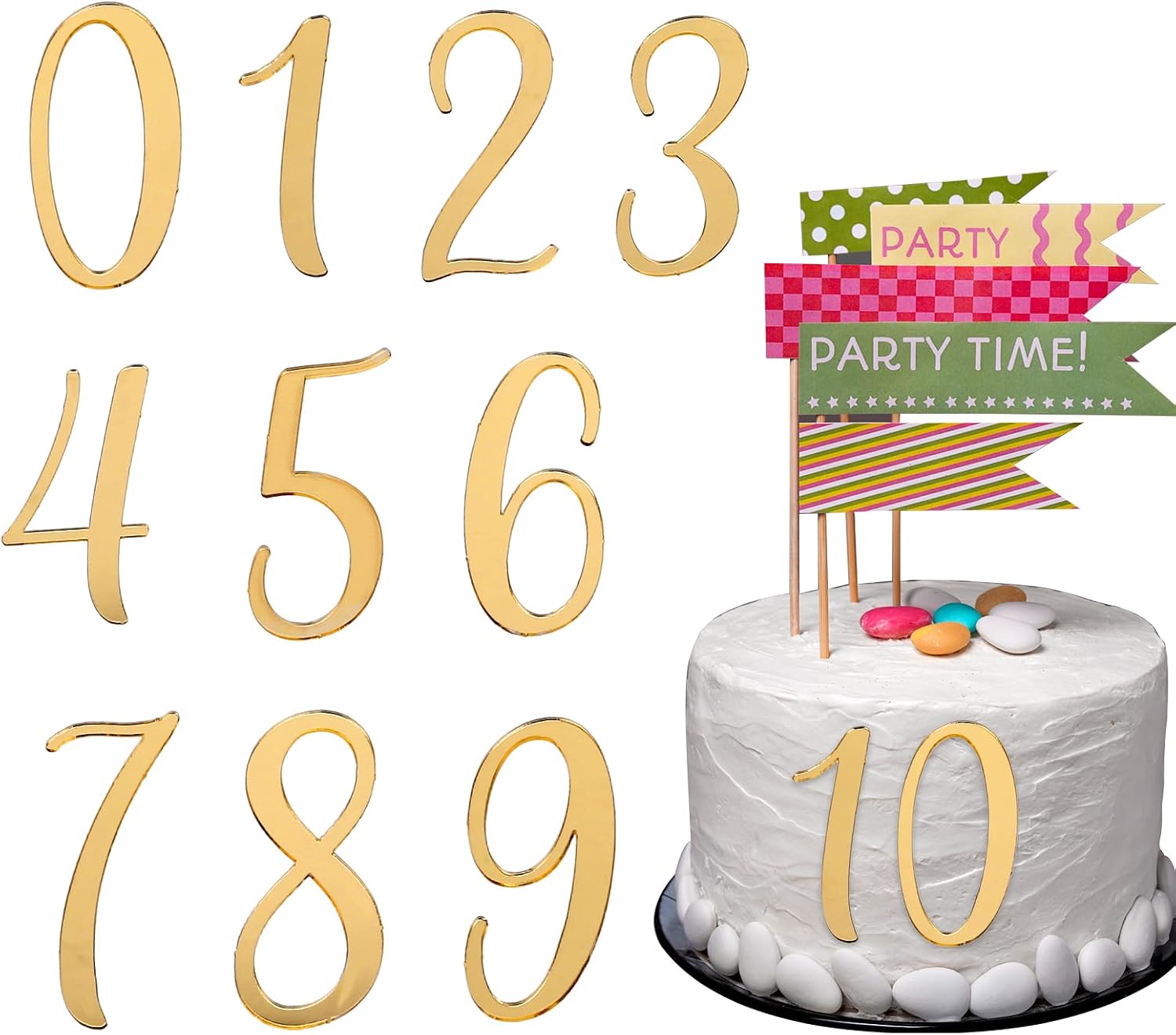 Amazon.com: 10 PCS Gold Happy Birthday Cake Topper Number Acrylic Cake ...