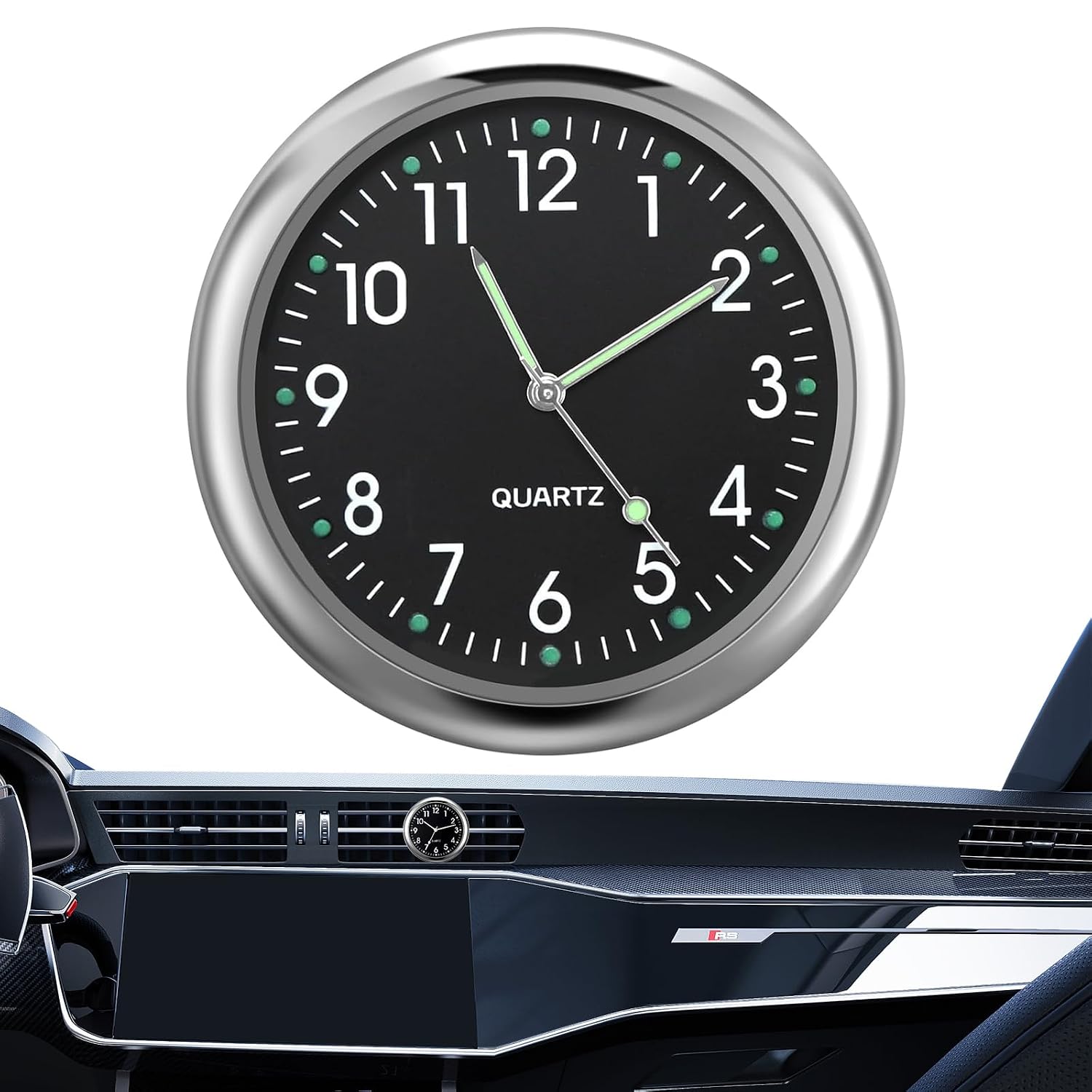 YAOSHENGUP Car Clock, Mini Analog Stick-On Clock, Luminous Night Light ...