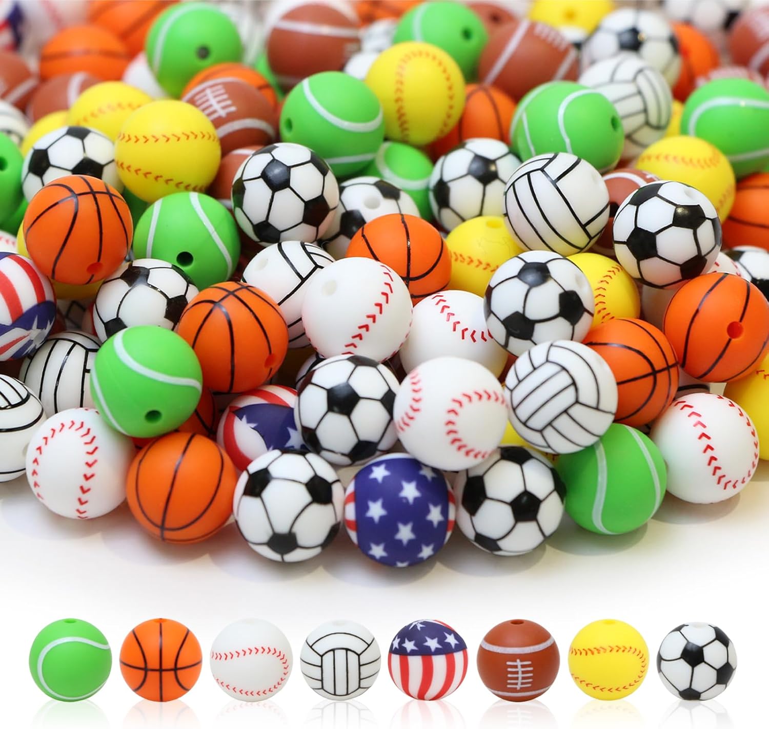 Amazon.com: ZIFTY 74pcs Sports Silicone Beads 15mm Round Focal Beads ...