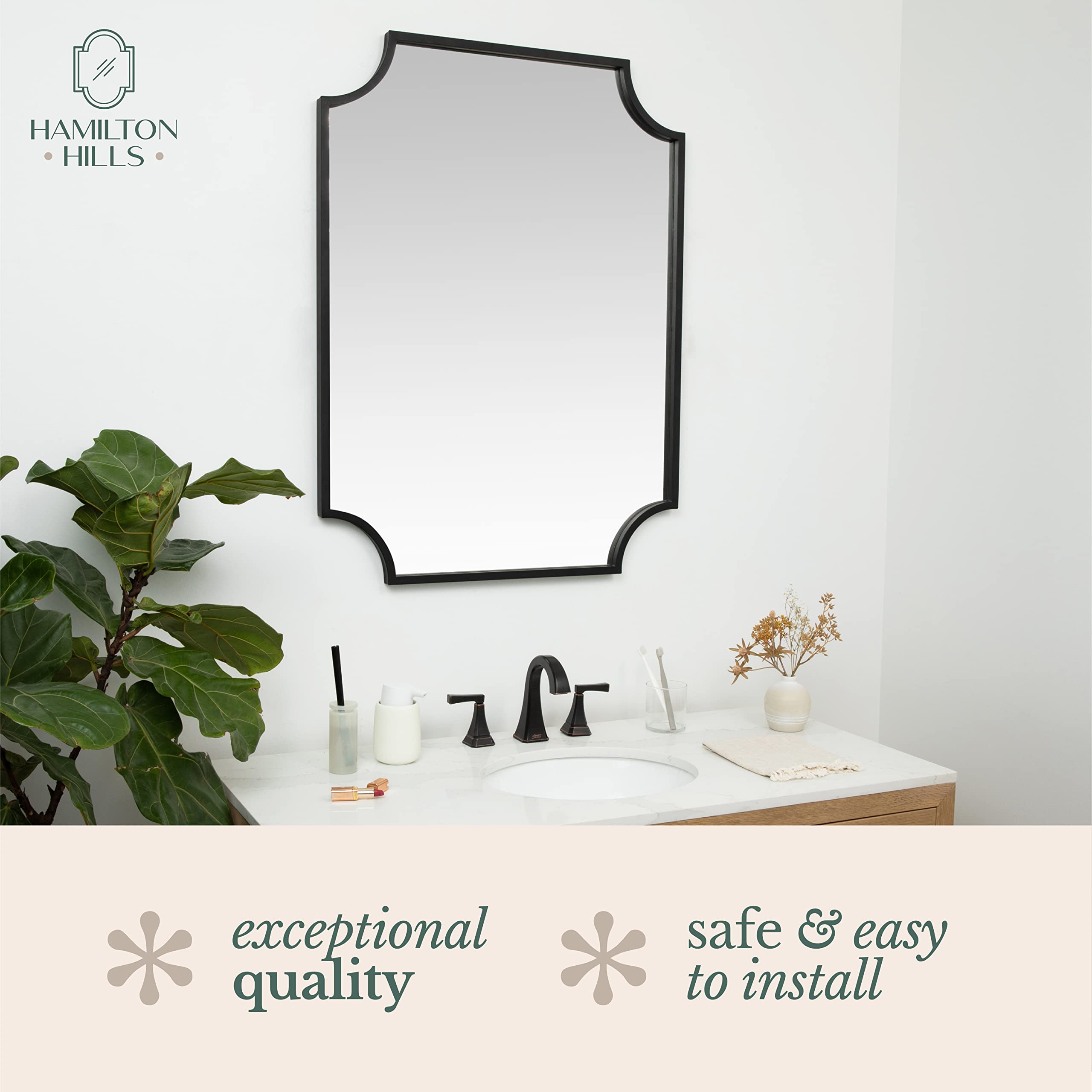 Hamilton Hills Metal Framed 30x40 inch Black Scalloped Mirror | Large ...