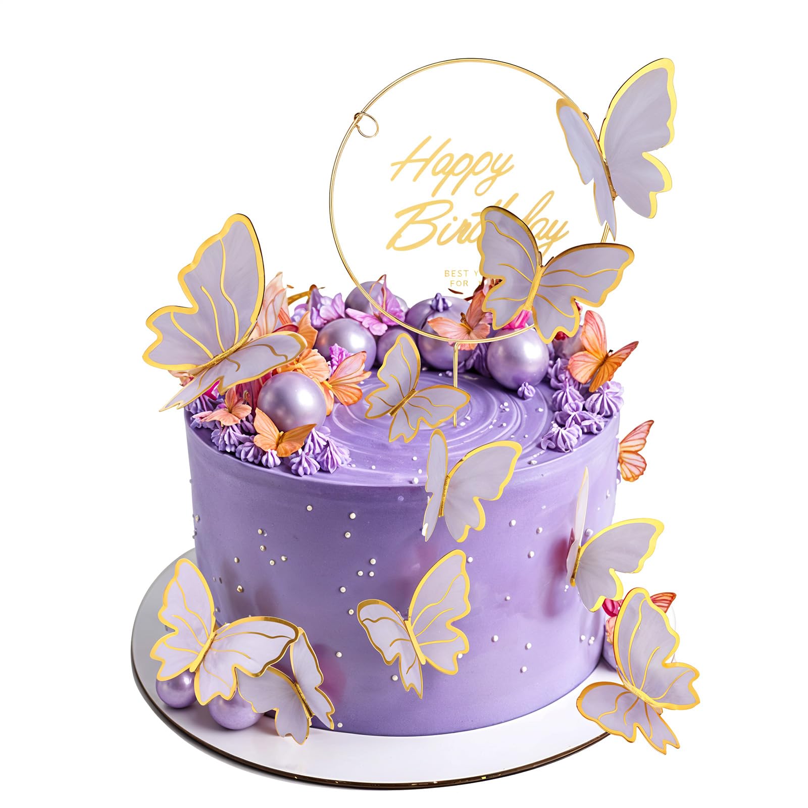 Amazon.com: 21 Pcs Butterfly Cake Toppers Purple Butterfly Birthday ...