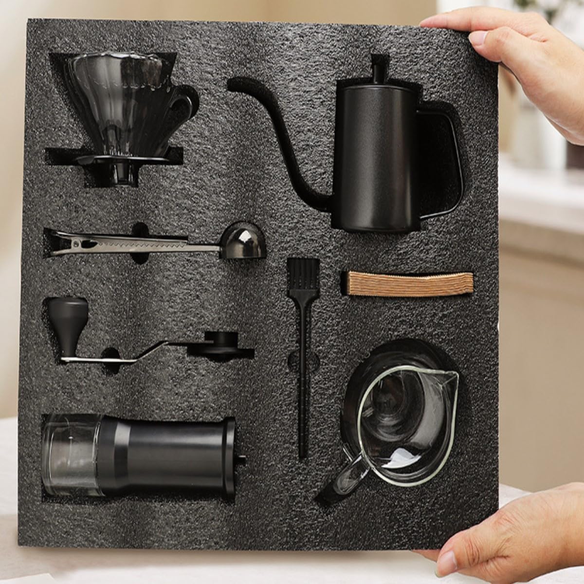 Peng General Premium Pour Over Coffee Maker Set, Black, 8-Piece Kit ...
