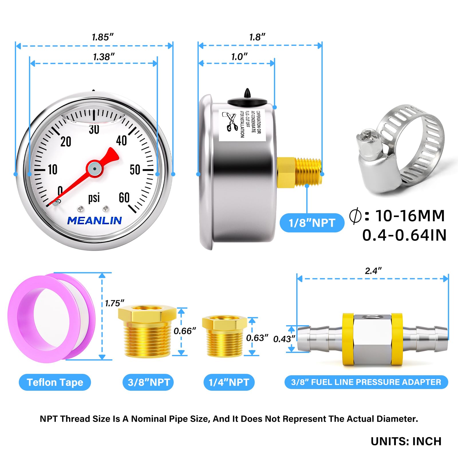 Snapklik.com : MEANLIN MEASURE 0-60Psi Stainless Steel Glycerin Filled ...
