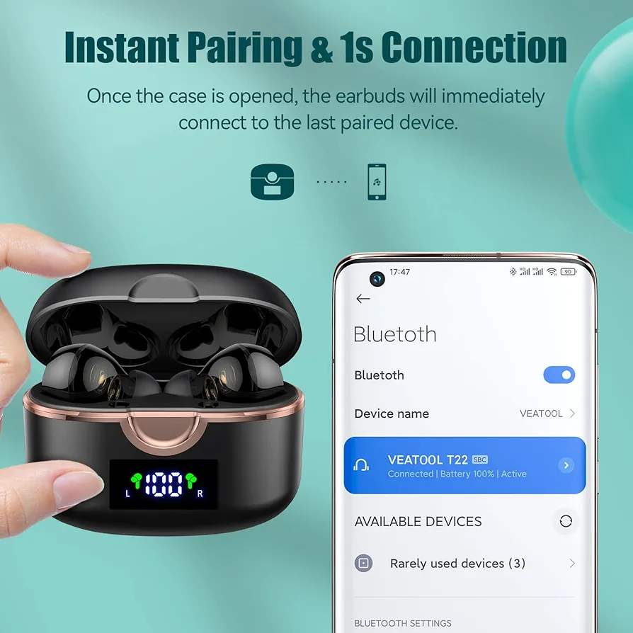 Bluetooth Headphones Wireless Earbuds 40Hrs Playtime with LED Display ...