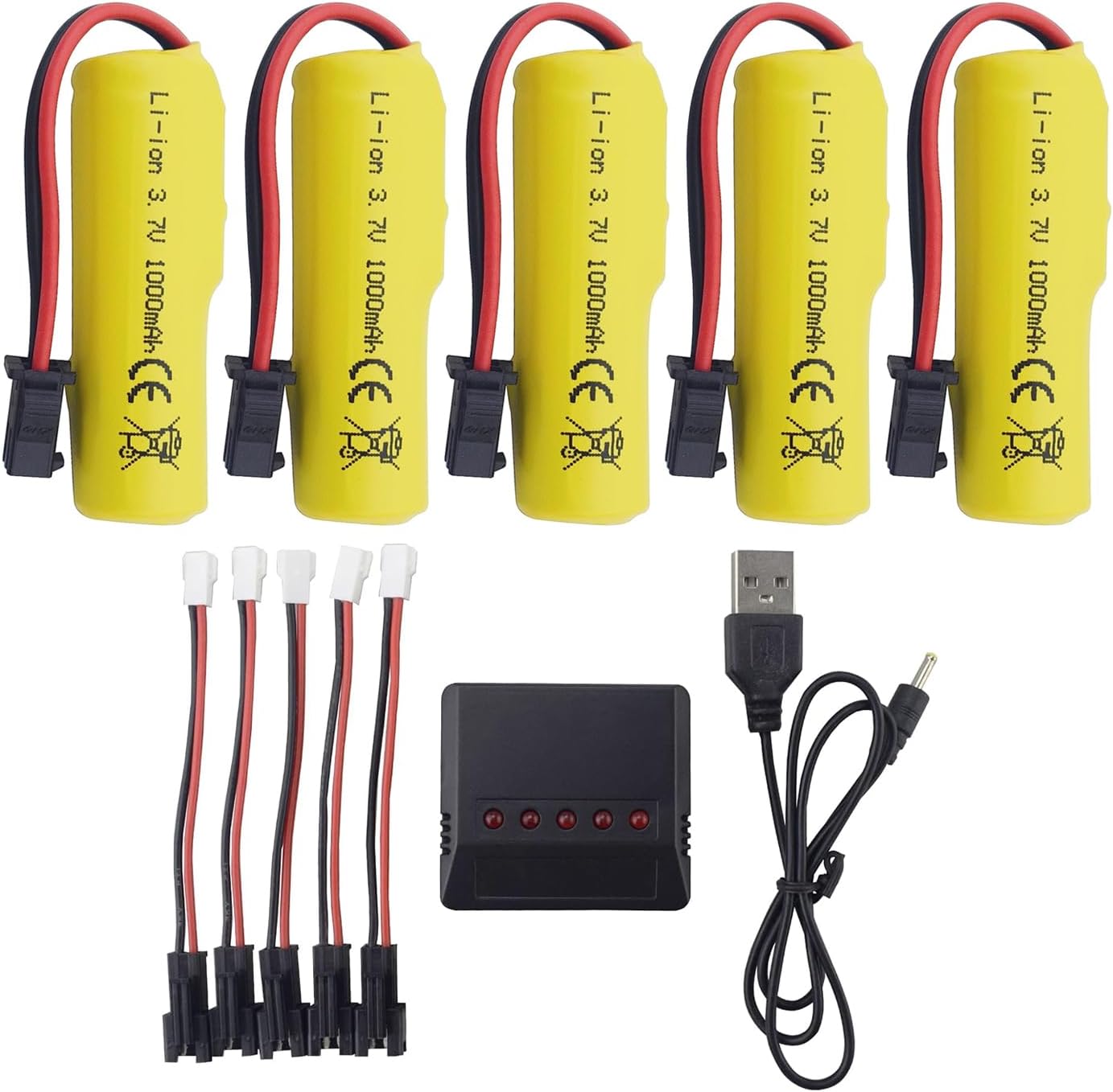 Amazon.com: MOONZON 5PCS 3.7V 1000mAh Li-ion Battery with 5 in 1 ...