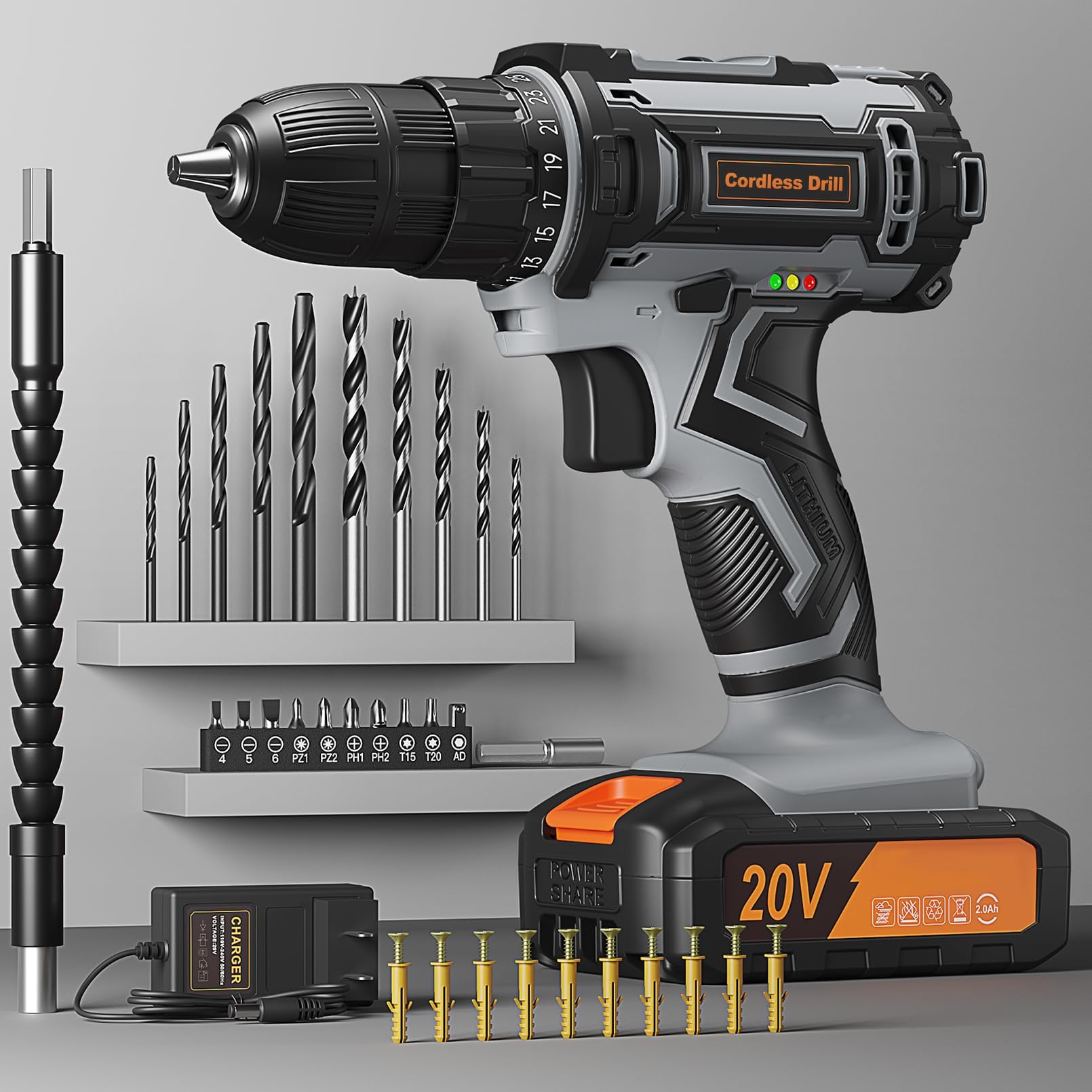 Amazon.com: HooSeen 21V Cordless Drill, Cordless Power Drill Set with ...