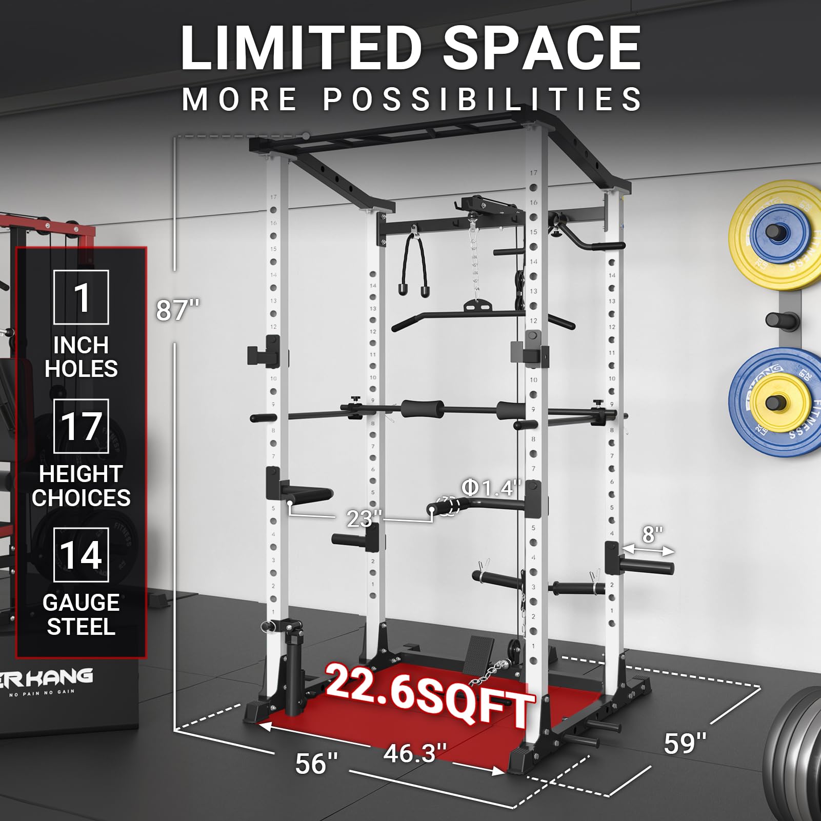 ER KANG Power Cage, 1200LBS Power Rack with LAT Pulldown, Multi ...
