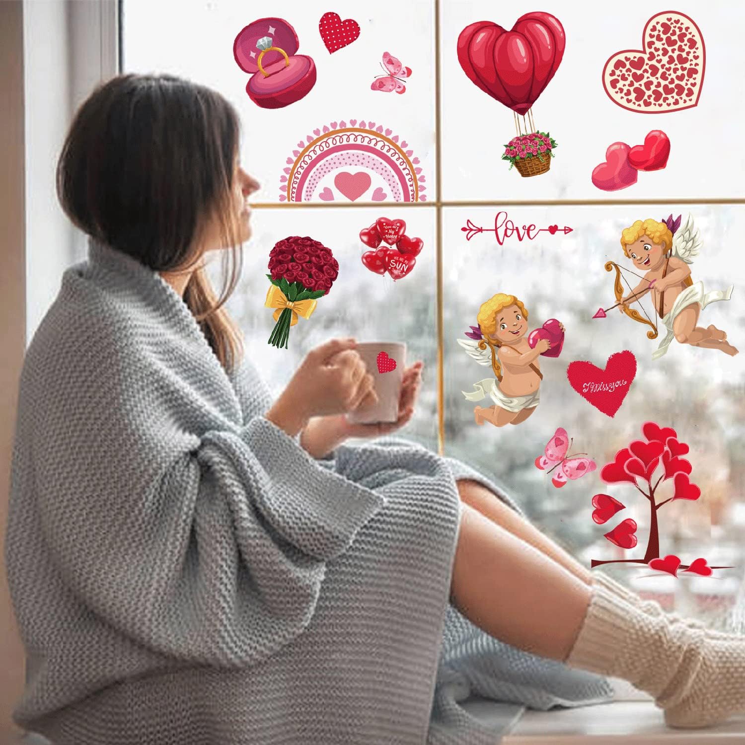 Amazon.com: Valentines Window Clings 9 Sheets Valentine Window Stickers ...
