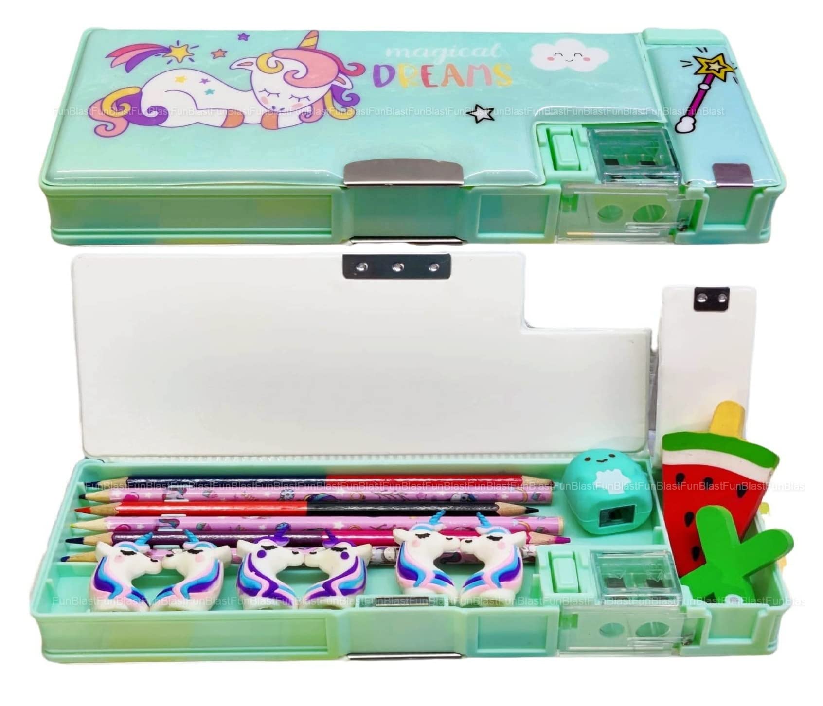 FunBlast Plastic Magnetic Pencil Case With Sharpener Unicorn Pencil Box ...
