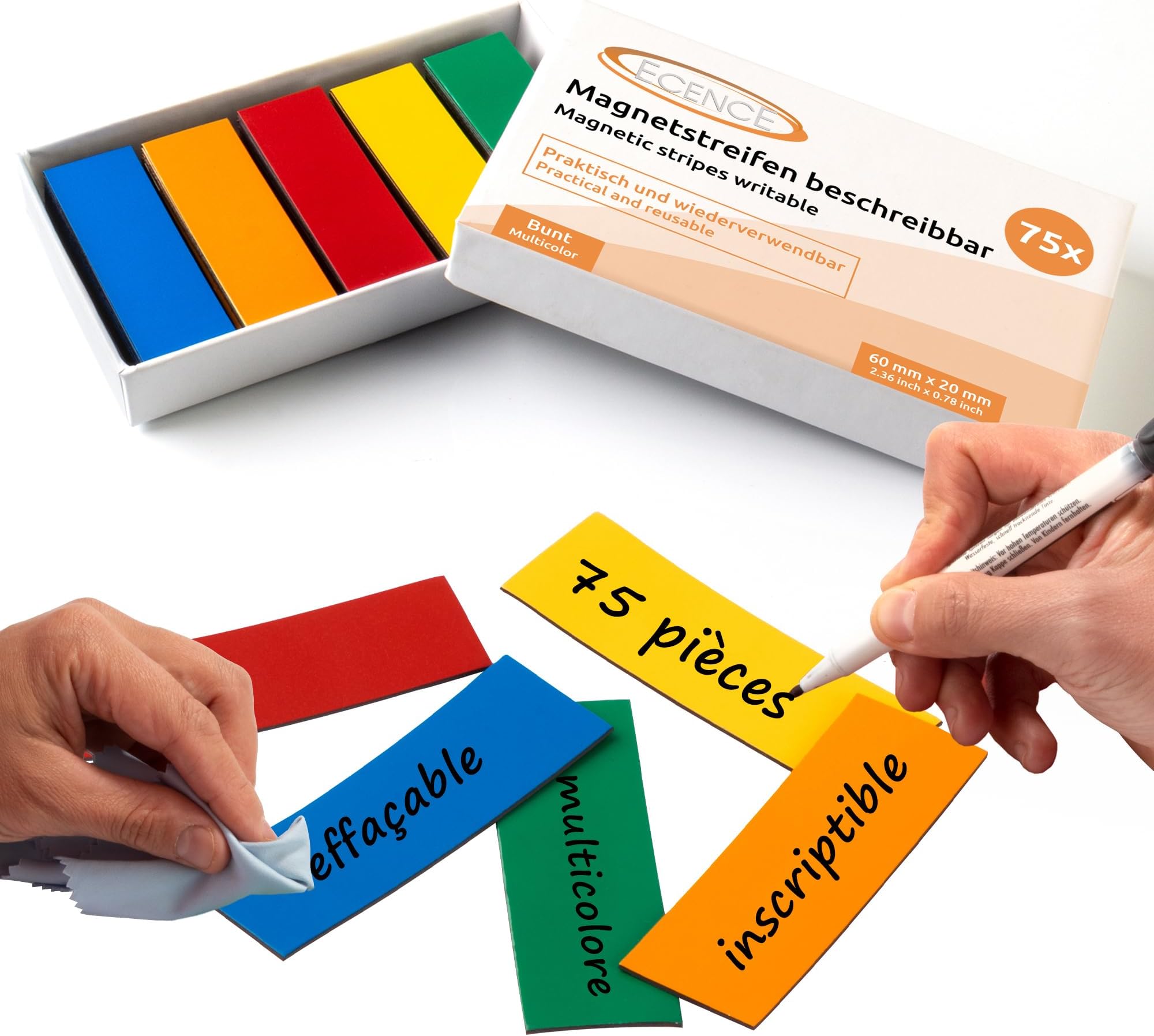 Amazon.com: ECENCE Dry Erase Magnetic Labels 75pcs Reusable Magnetic ...