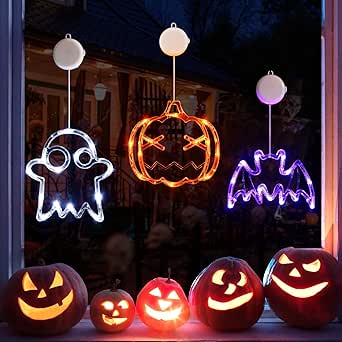 Amazon.com: LOLStar Halloween Decorations,3 Pack of Orange Pumpkin,White Ghost and Purple Bat ...