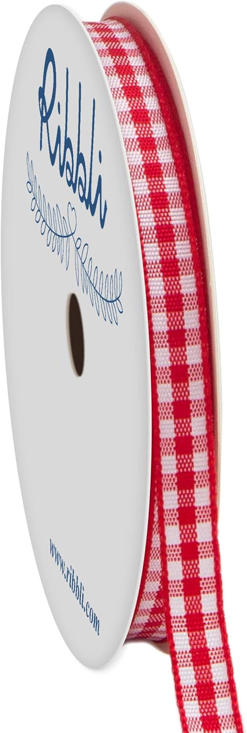 Amazon.com: Ribbli Red and White Gingham Ribbon,100% Polyester Woven ...