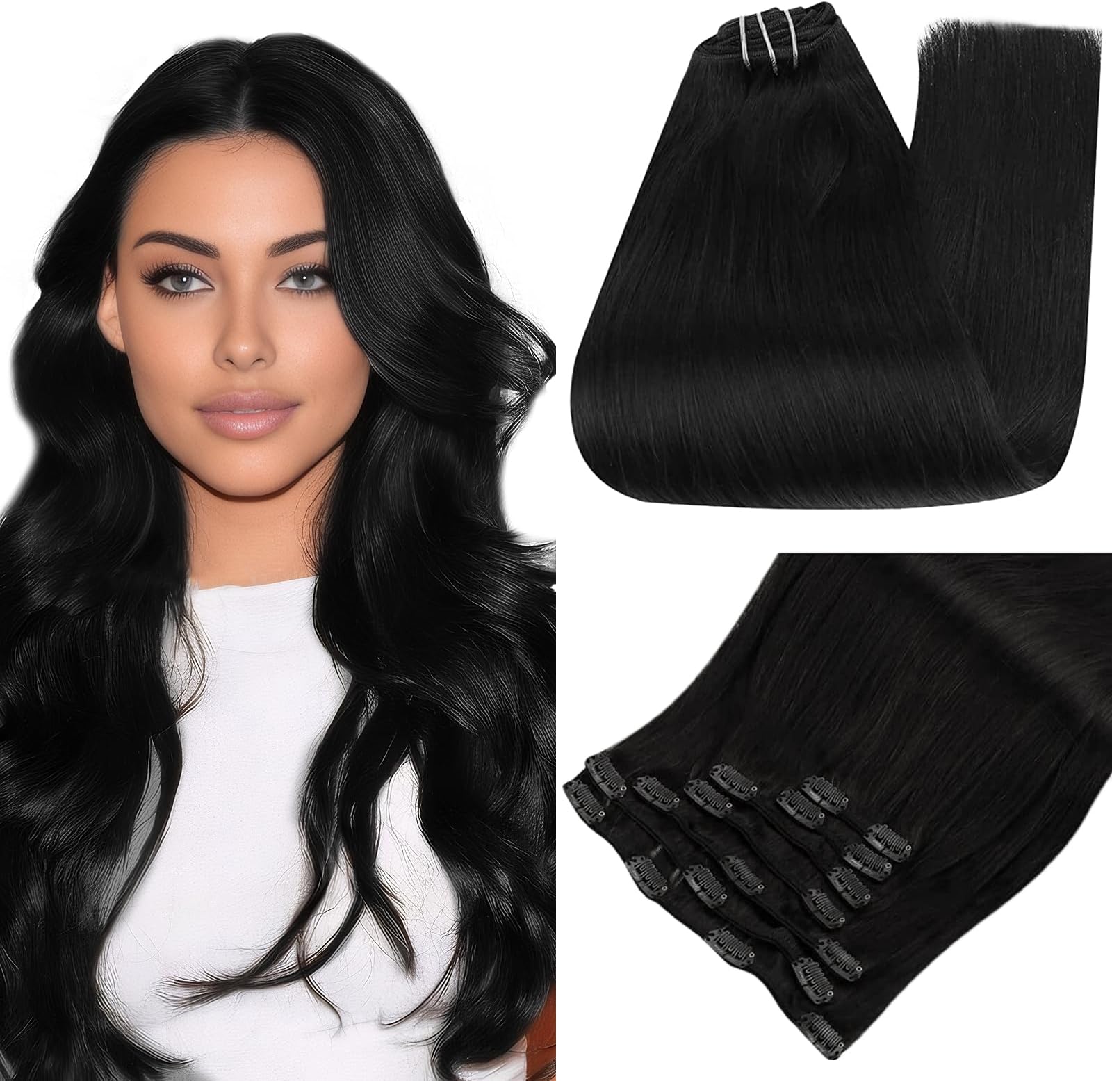 Amazon.com : GOO GOO Clip in Hair Extensions Real Human Hair, Remy ...