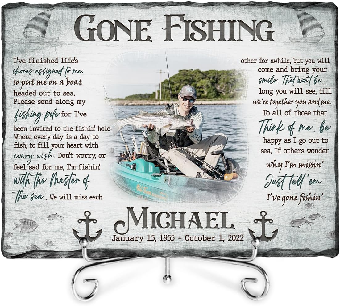 Amazon.com: Memorial Gift for Fishing Lover, Fishing Memorial Stone ...