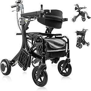 Sinceborn Lightweight Style Rollator Walker with Seat 3 in 1 Multi-Functional Walker for Seniors ...