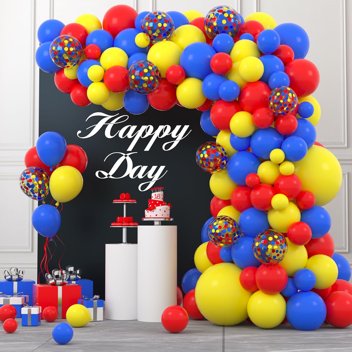 Amazon.com: Red Yellow Blue Balloon Garland Arch - Red Blue Balloons ...