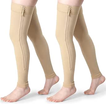 Amazon.com: Eurzom 2 Pairs Zipper Compression Socks Thigh High 20-30 ...
