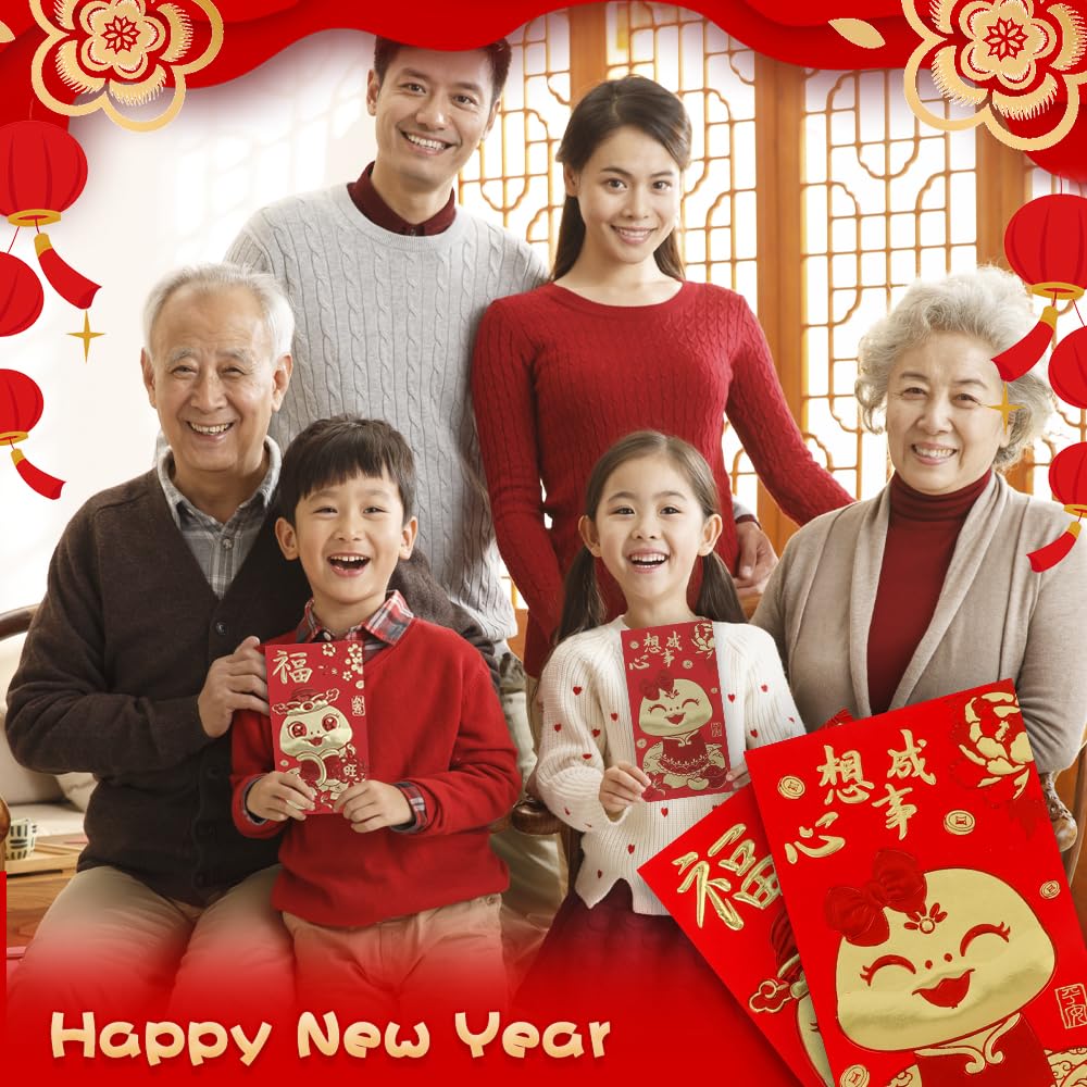Snapklik.com : Red Snake 2025, 36 Pcs Cute Chinese New Year Envelopes ...