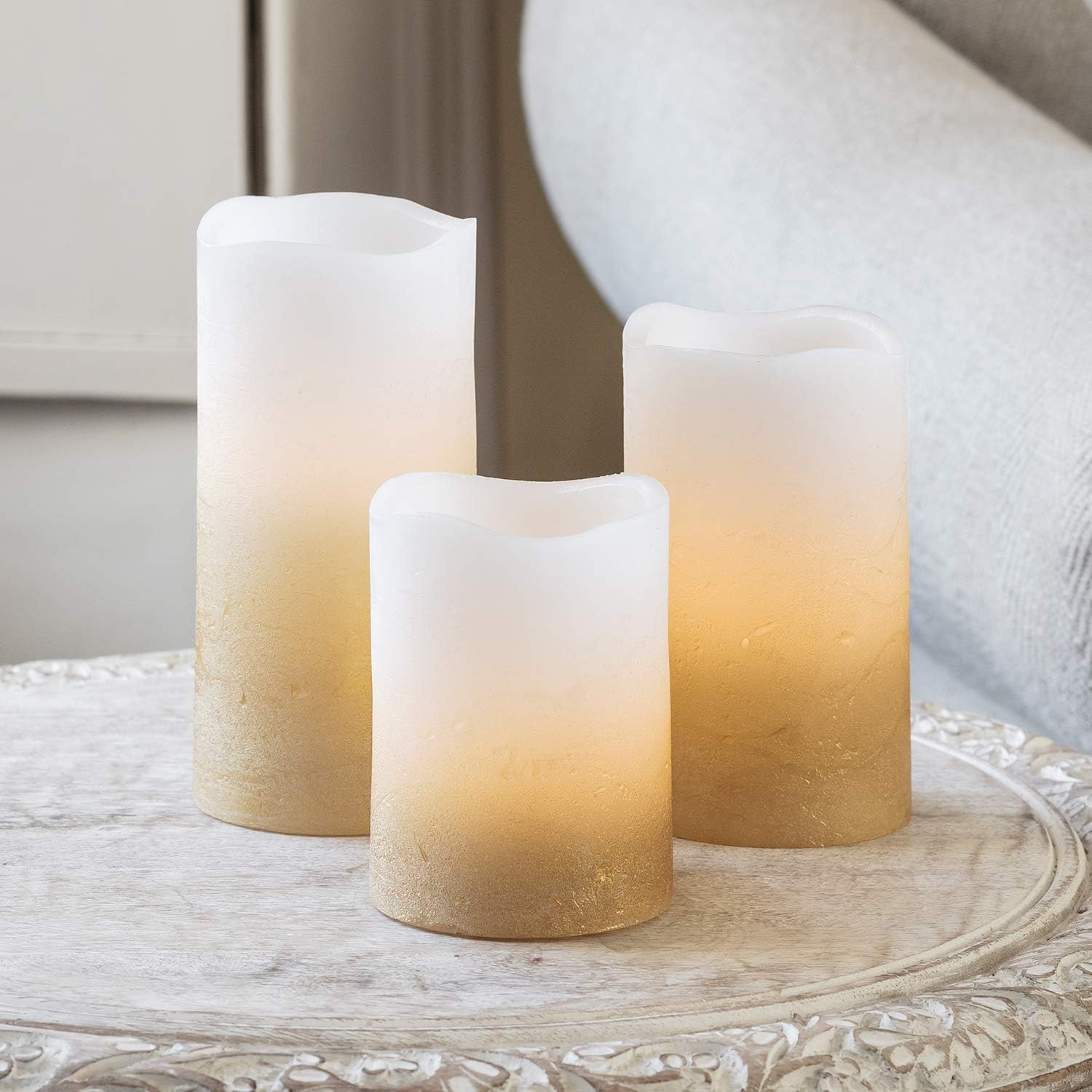 Lights4fun Set of 3 Gold Ombre Real Wax Battery Operated Flameless ...