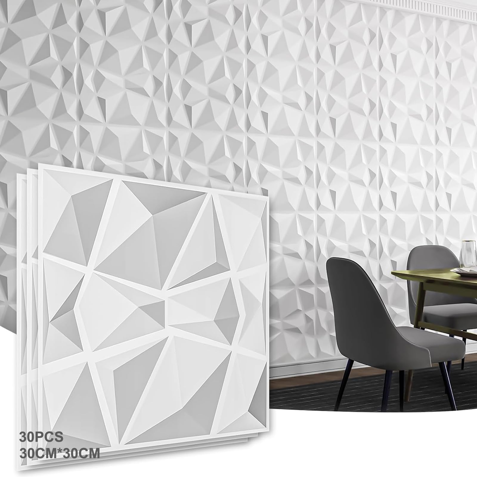 YUHOHO Decoración de Pared 3D,30 Pcs Paneles de Decorativos 3D 30x30cm ...