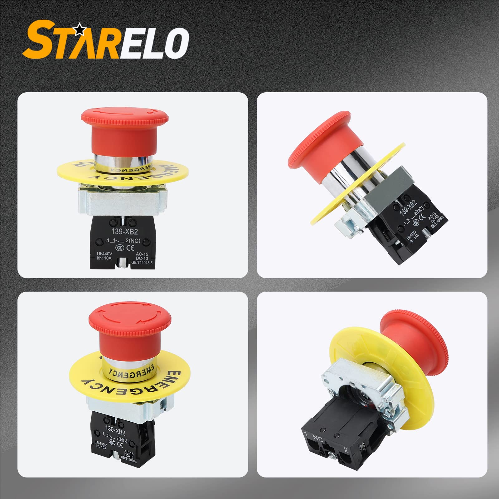 Snapklik.com : STARELO 22MM 1NC Red Mushroom Emergency Stop Latching ...