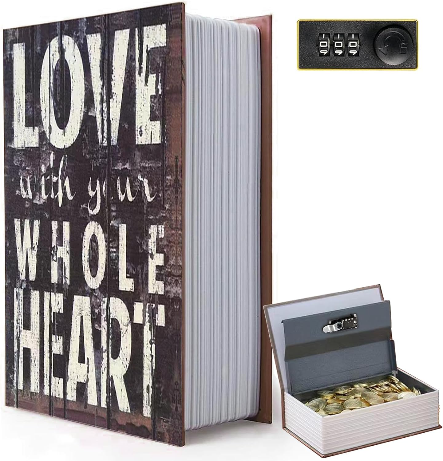 Decorative Book Safe Box with Combination Lock, Vintage Faux Book ...