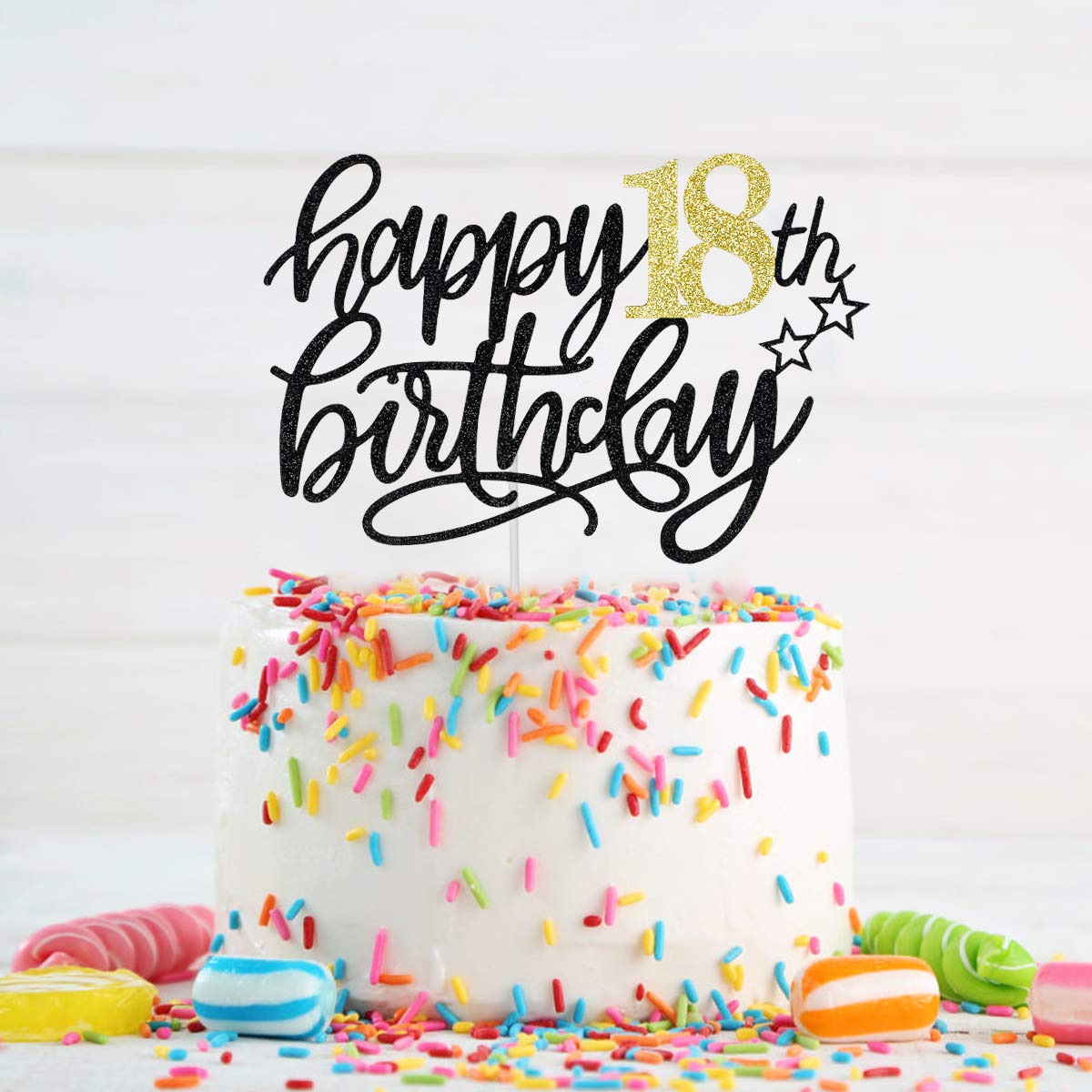 Happy 18th Birthday Cake Topper Gold & Black Glitter,18th Birthday Cake ...