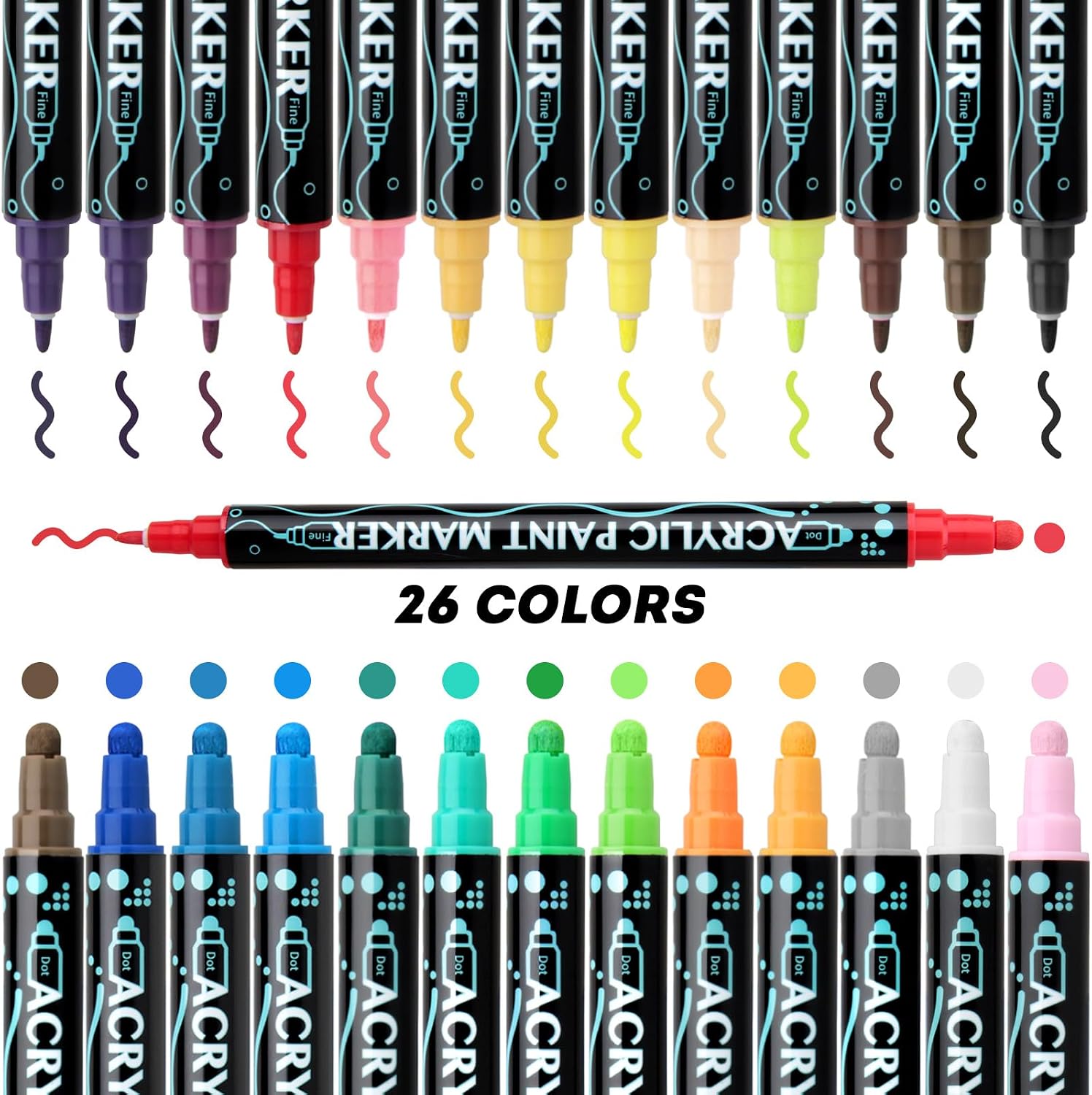 Amazon.com: RGBMIX 26 Colors Dual-Tip Acrylic Marker Paint Drawing Pens ...