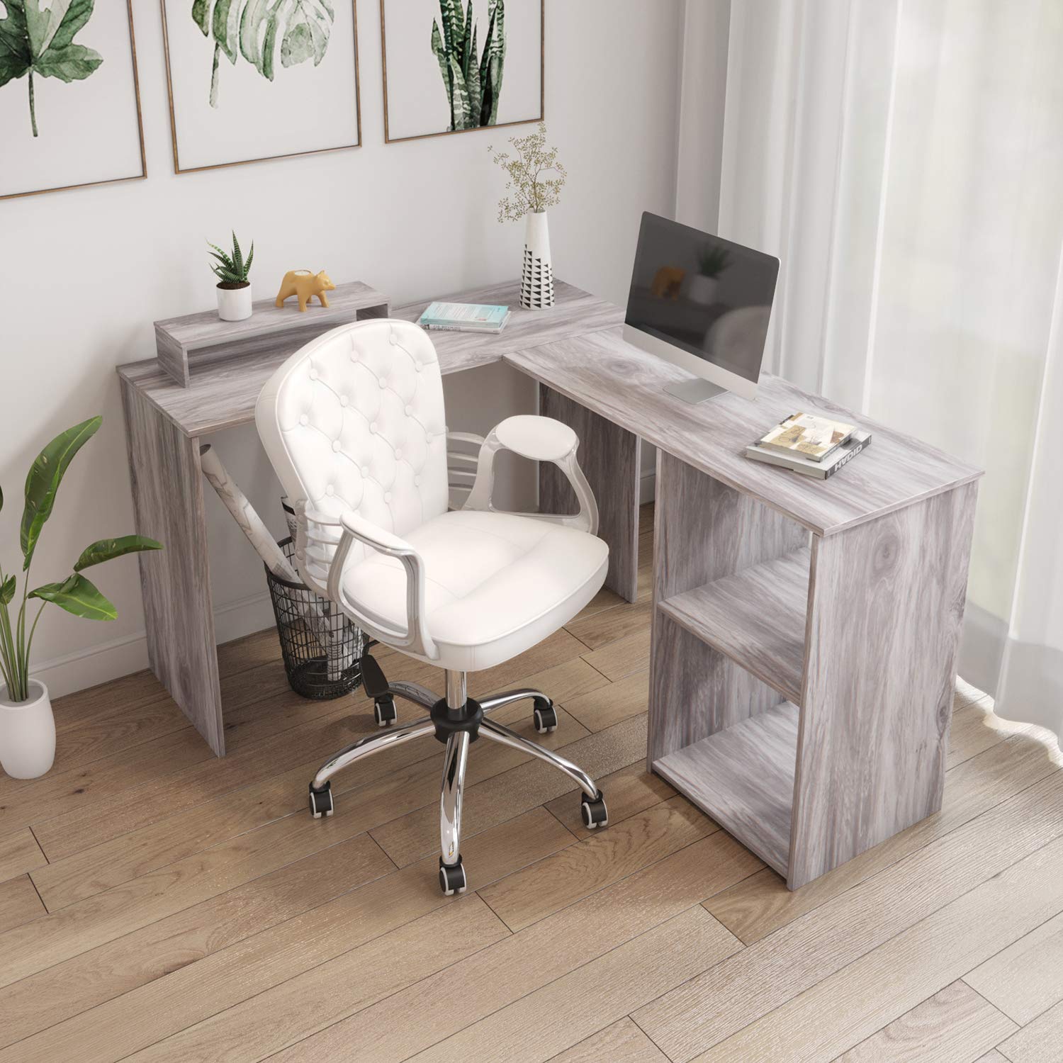 Buy White Desk Chair,Leather Executive Chair with Mid Back Adjustable ...