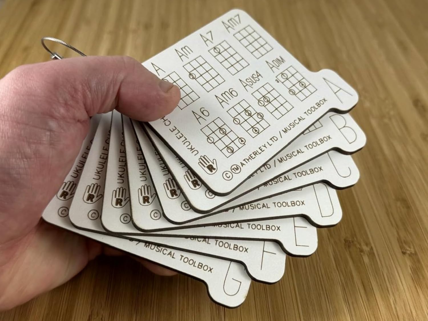 Ukulele 56 Chord Chart Guide Keychain, A-G Major, Minor, 7th, 6th, Sus4 ...