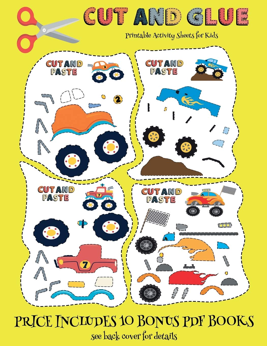 Printable Activity Sheets For Kids Cut And Glue Monster Trucks ...
