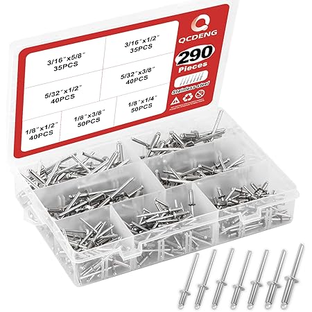 Amazon.com: QCDENG 290pcs Stainless Steel Blind Rivets Set, Flange Pop ...