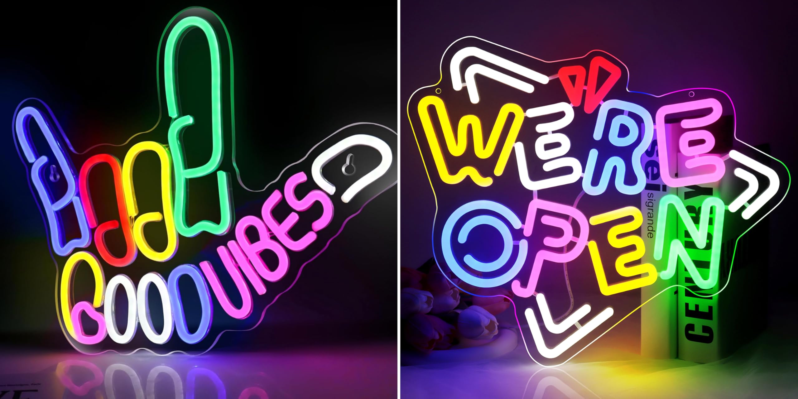 Amazon.com : We're open neon sign Good vibes neon sign : Tools & Home ...