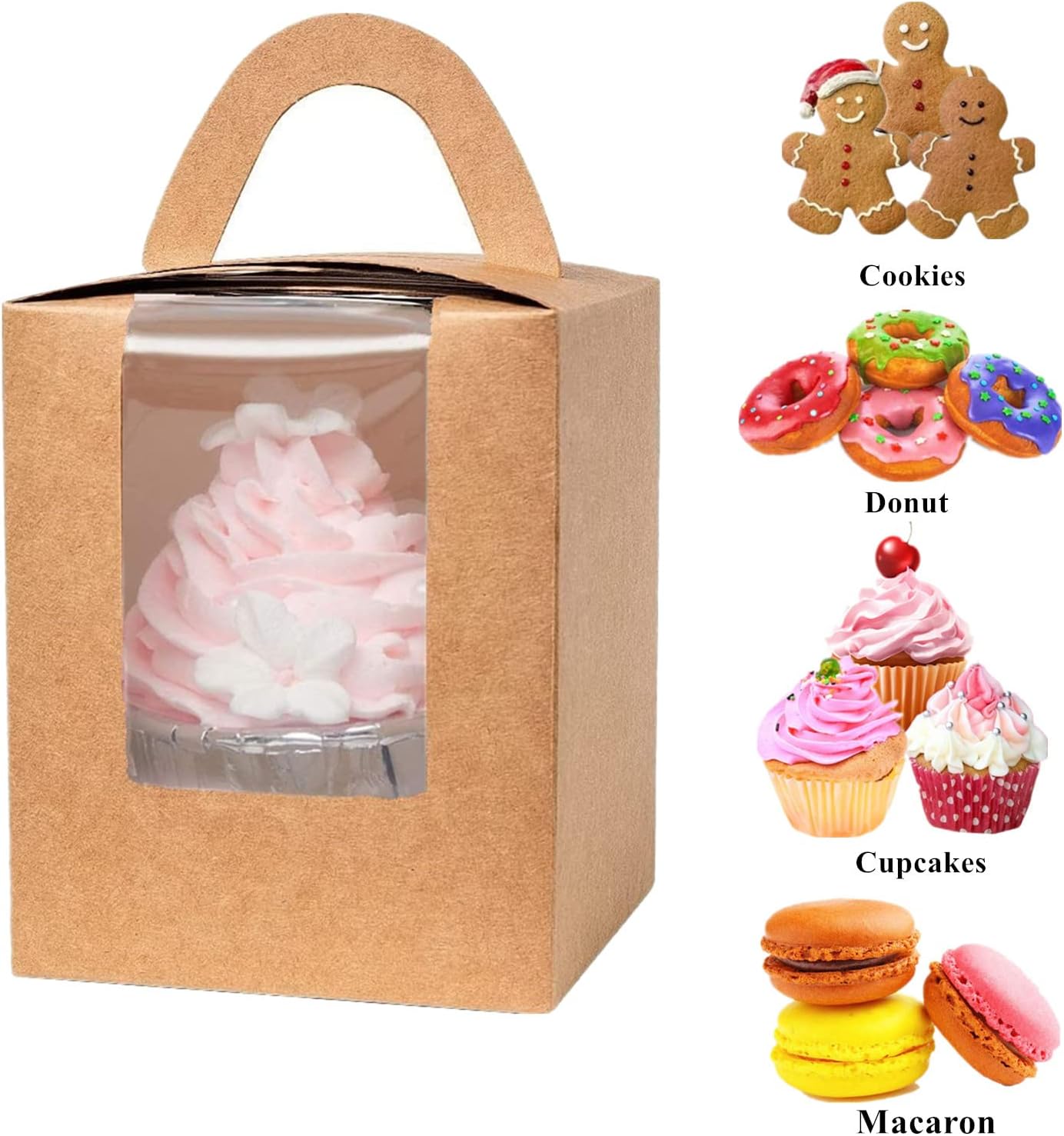60 Pieces Individual Cupcake Boxes with Insert and Clear Window, Brown ...