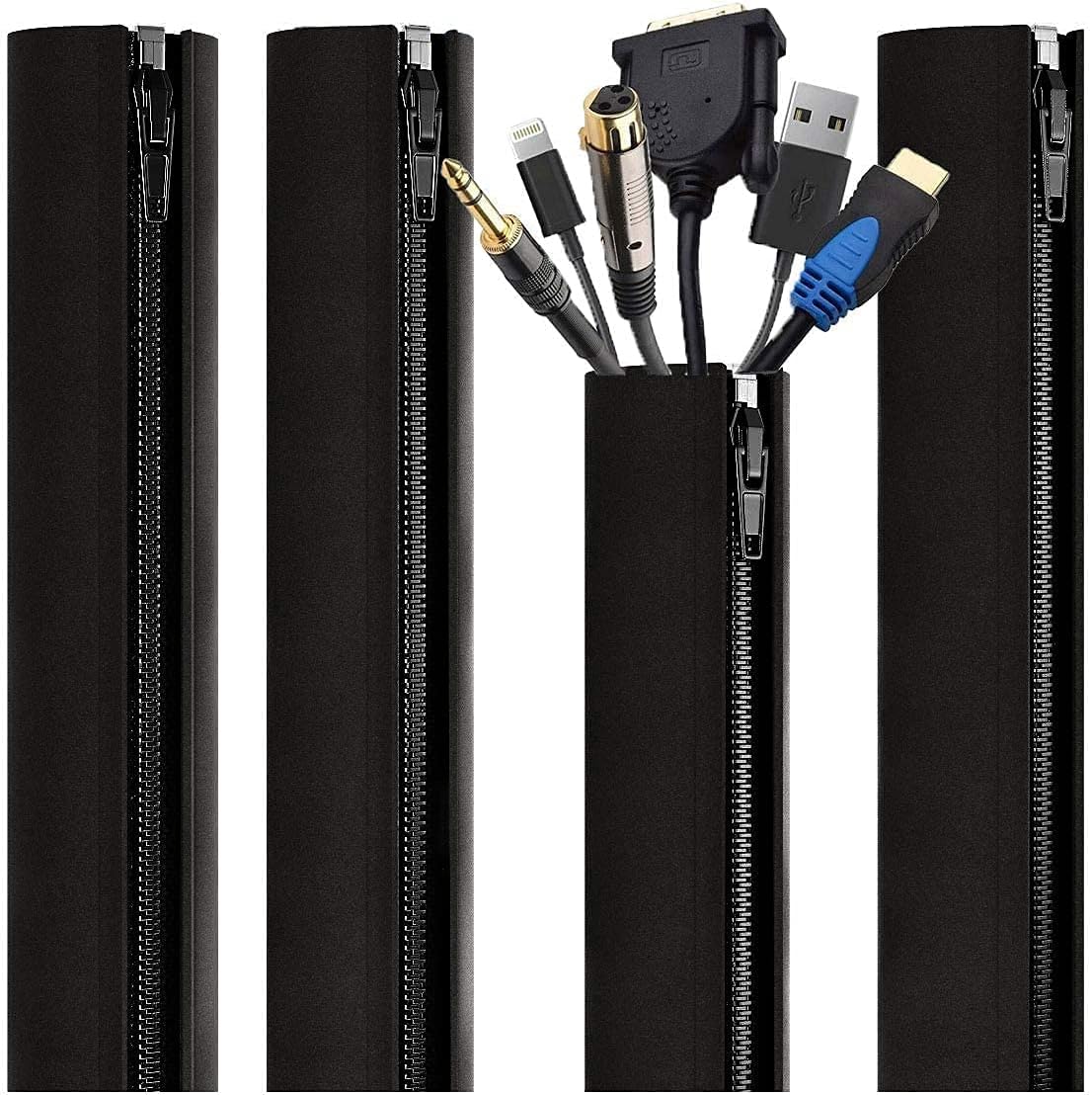 Cable Management Sleeve - 4 Cable Sleeve Cord Organizers - PC Cable ...